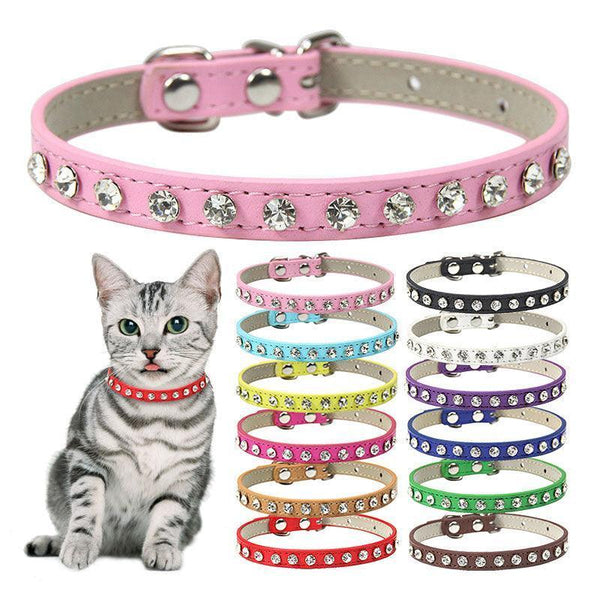 Rhinestone Cat Collar Cute Crystal Diamond Soft Suede PU Leather Puppy ...