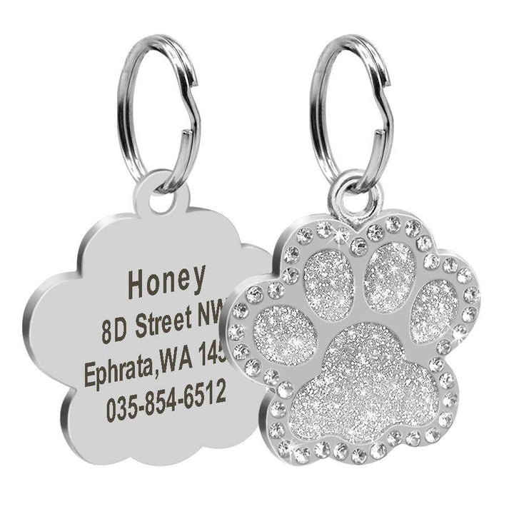 Rhinestone Paw Print Custom Pet ID Tags - Stainless Steel Personalized ...